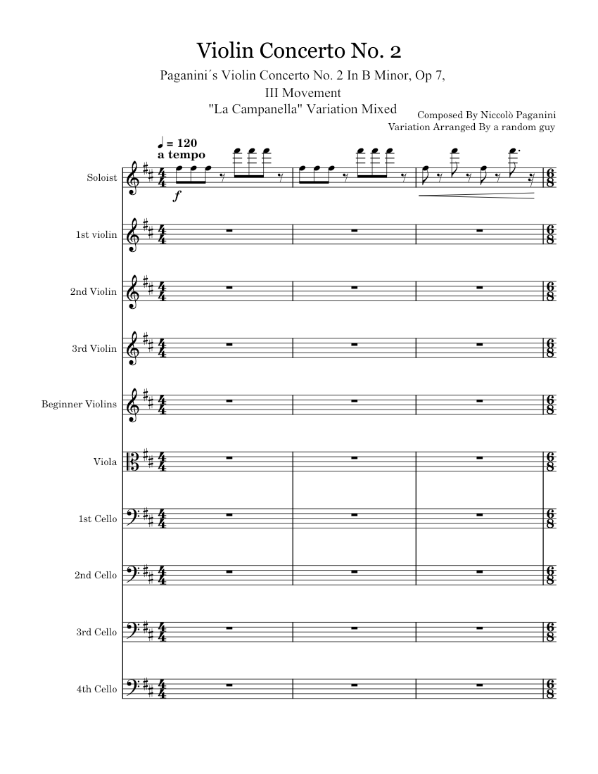 Violin Concerto No 2, Op. 7 "La Campanella" (Mixed and slightly easier variation) Sheet Music ...