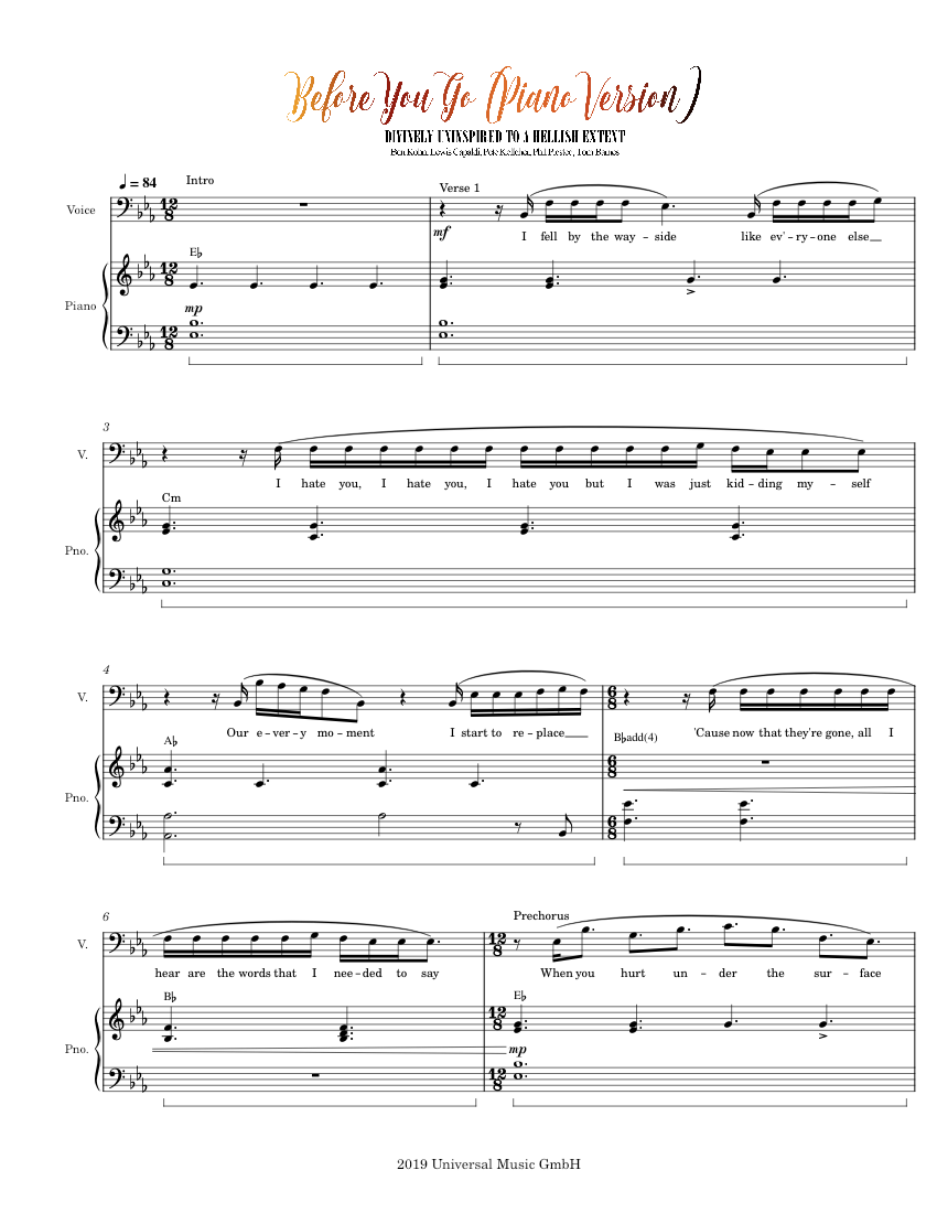 Before You Go (Piano Version) Sheet music for Piano (Piano Duo ...