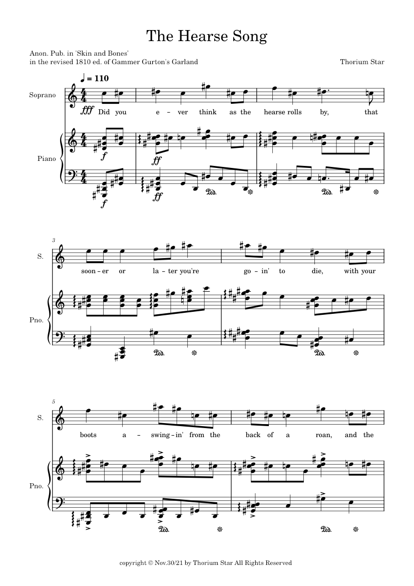 The Hearse Song Sheet music for Piano, Soprano (Piano-Voice ...