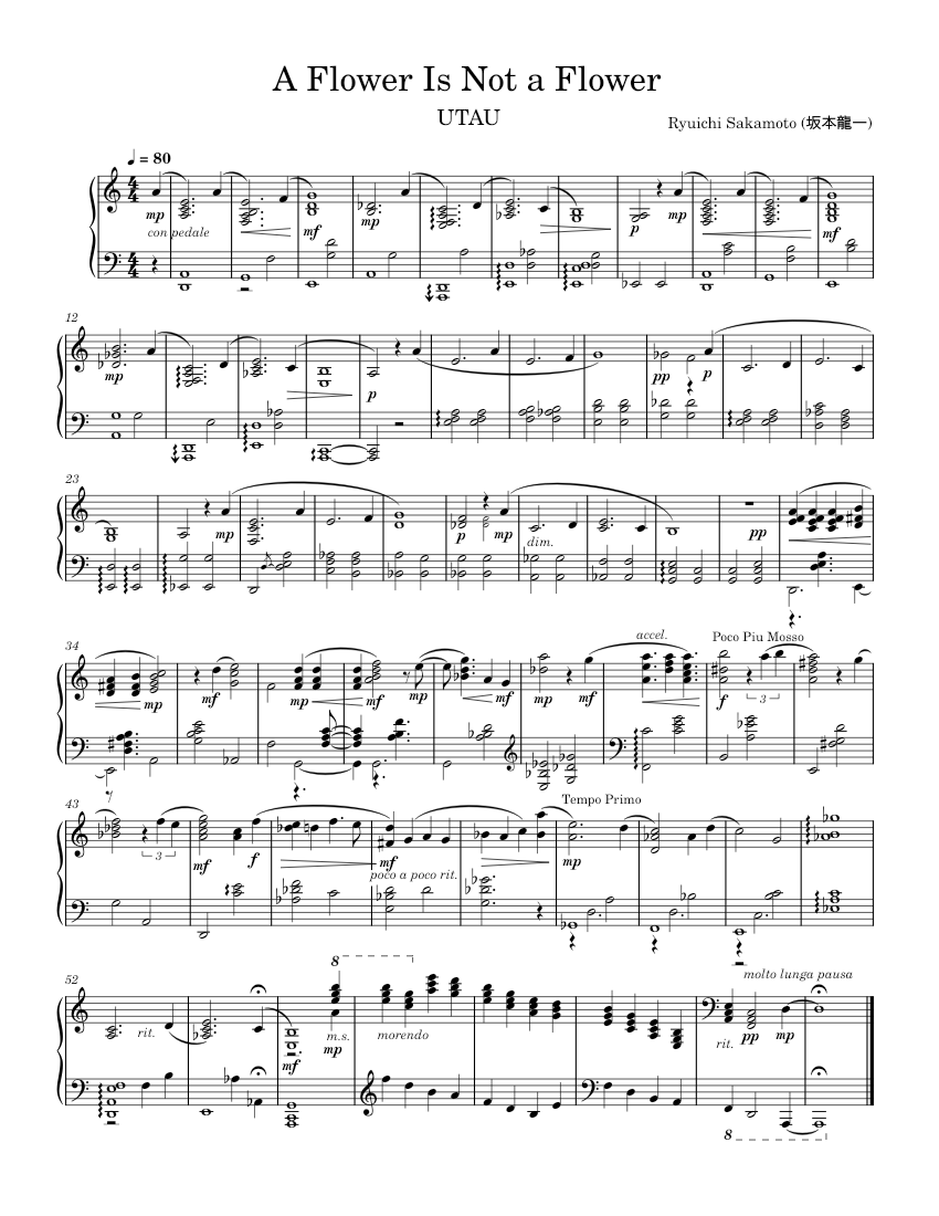 A Flower Is Not A Flower – Ryuichi Sakamoto Sheet Music for Piano (Solo ...