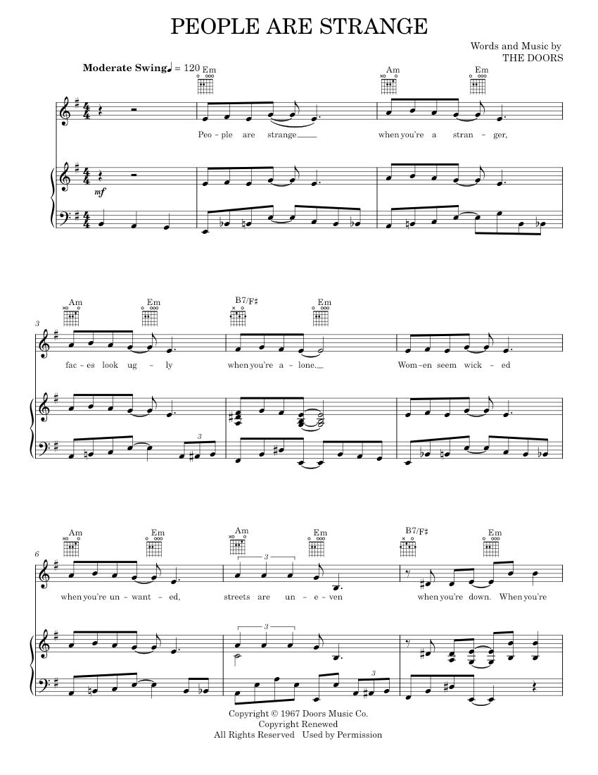 people are strange Sheet music for Piano, Vocals by The Doors Official ...