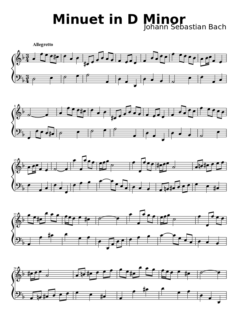 Minuet in D Minor Sheet Music for Violin, Cello (String Duet) | MuseScore.com