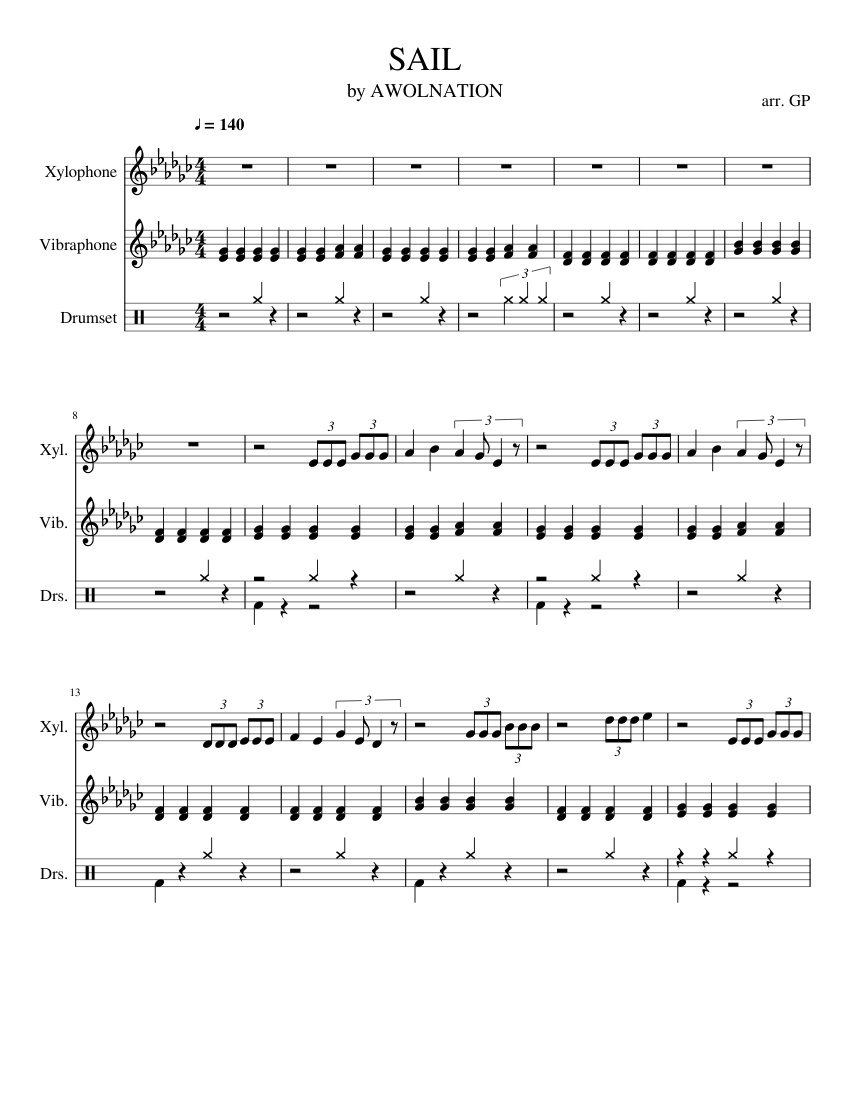SAIL Sheet music for Vibraphone, Drum group, Xylophone (Percussion Trio ...