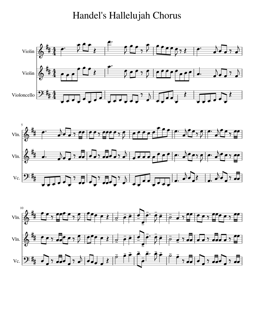 Handel Messiah Hallelujah Chorus - Trio with Violins and Cello - piano ...