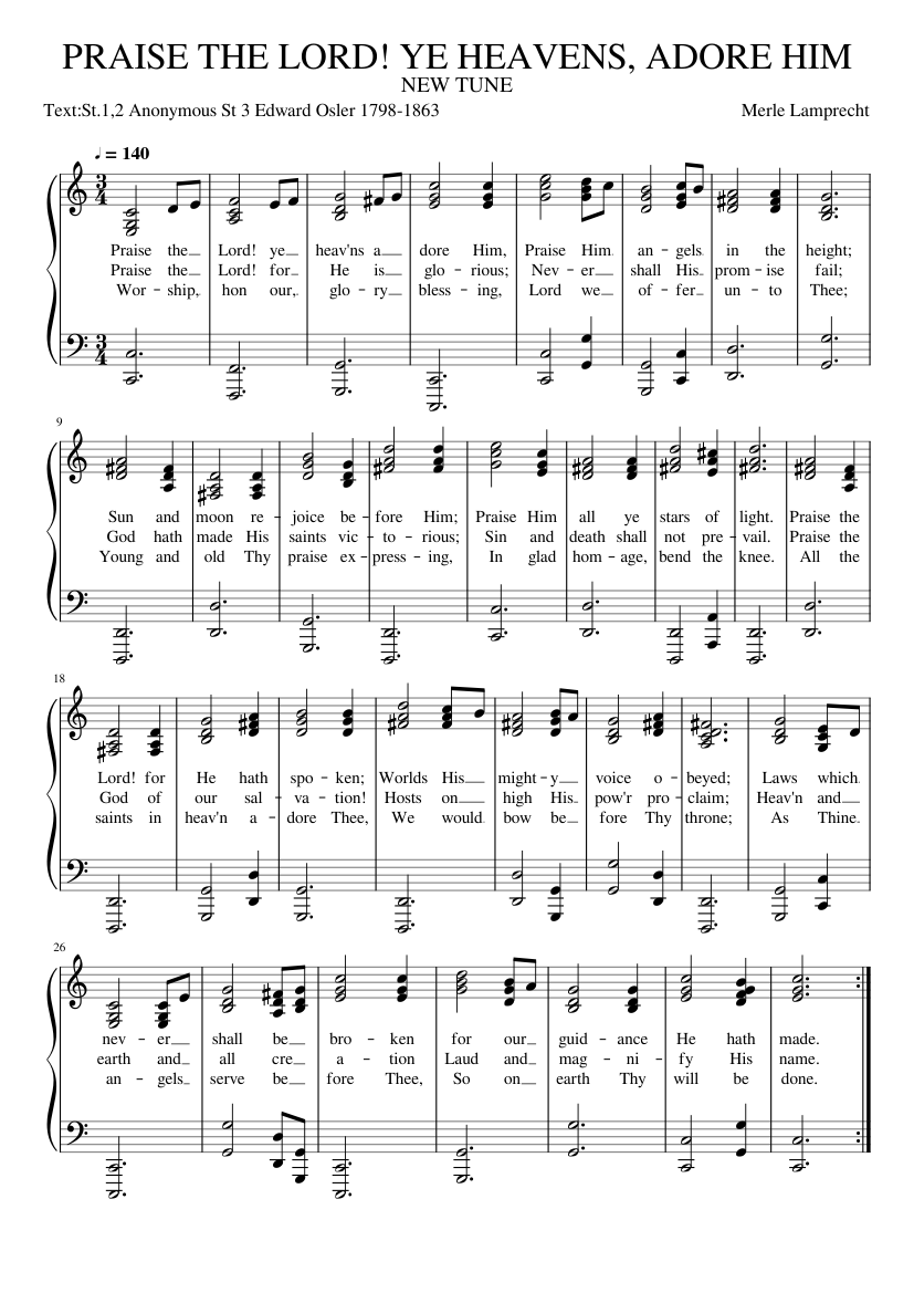 PRAISE THE LORD! YE HEAVENS, ADORE HIM Sheet music for Piano (Solo ...