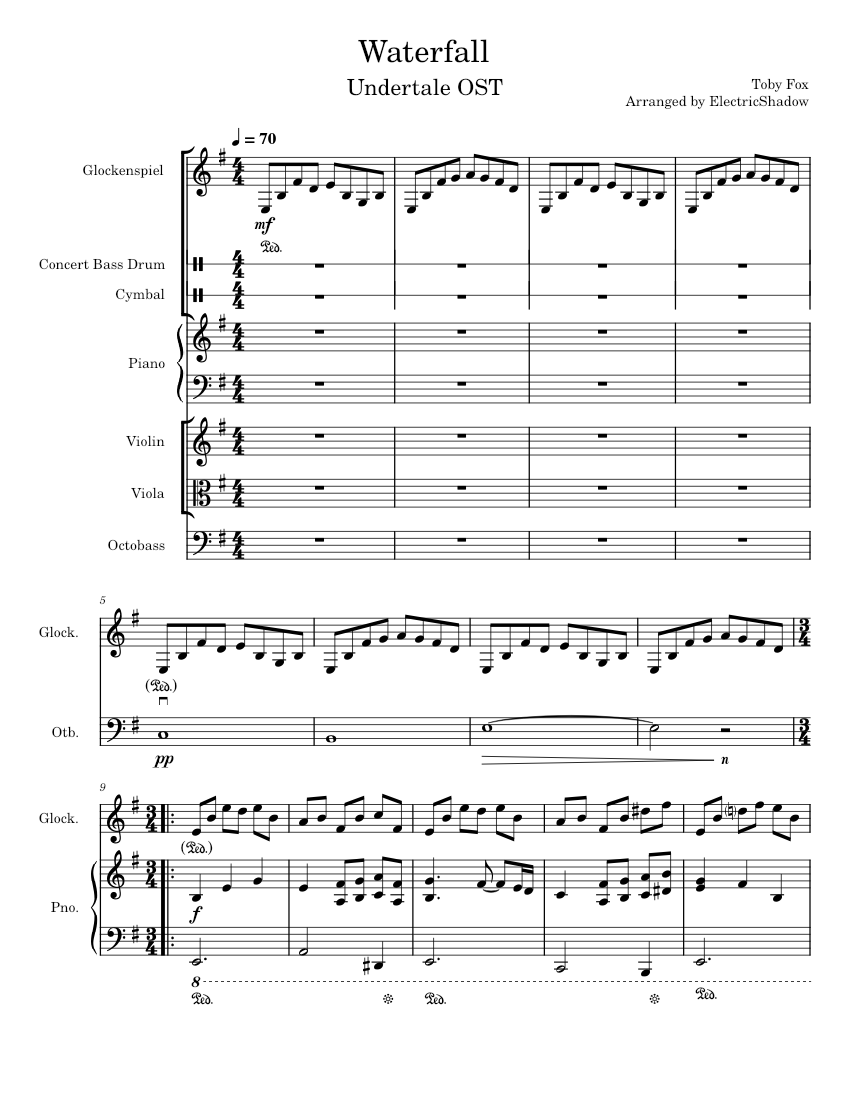 Waterfall – Toby Fox Sheet music for Piano, Glockenspiel, Crash, Violin & more instruments ...