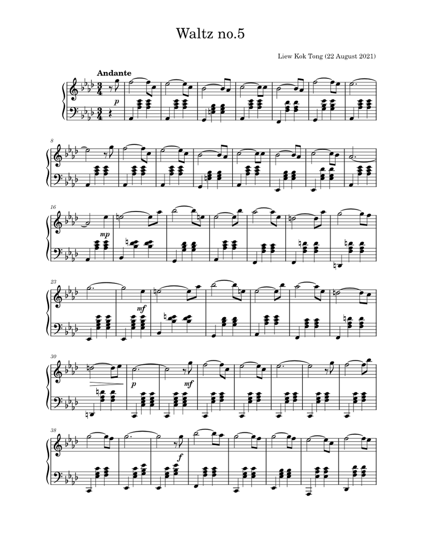 Waltz no.5 Sheet music for Piano (Solo) Easy | Musescore.com