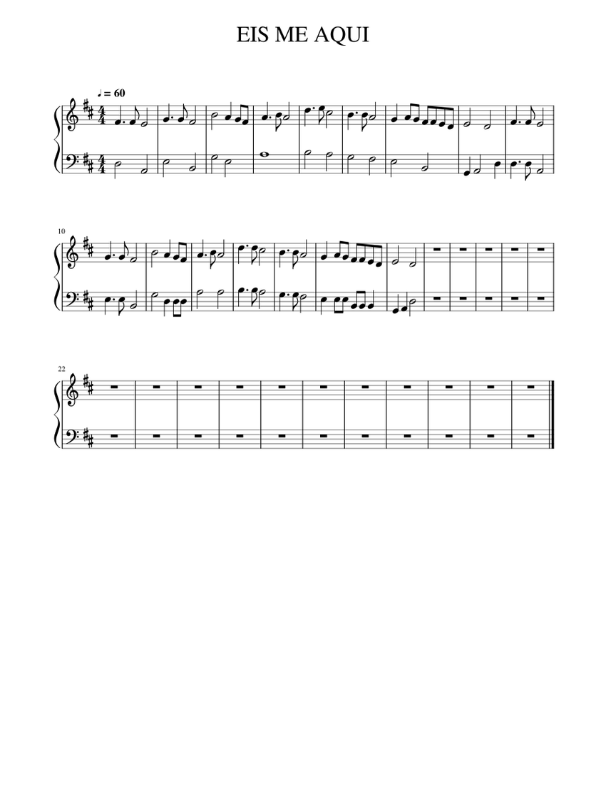 EIS ME AQUI ECCOMI Sheet music for Piano (Solo) | Musescore.com
