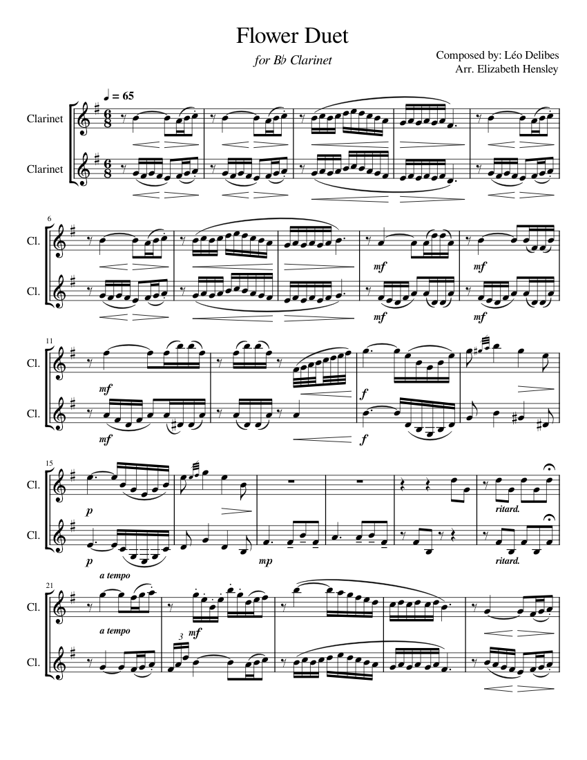 The Flower Duet – Léo Delibes Flower_Duet.mscz Sheet music for Clarinet ...