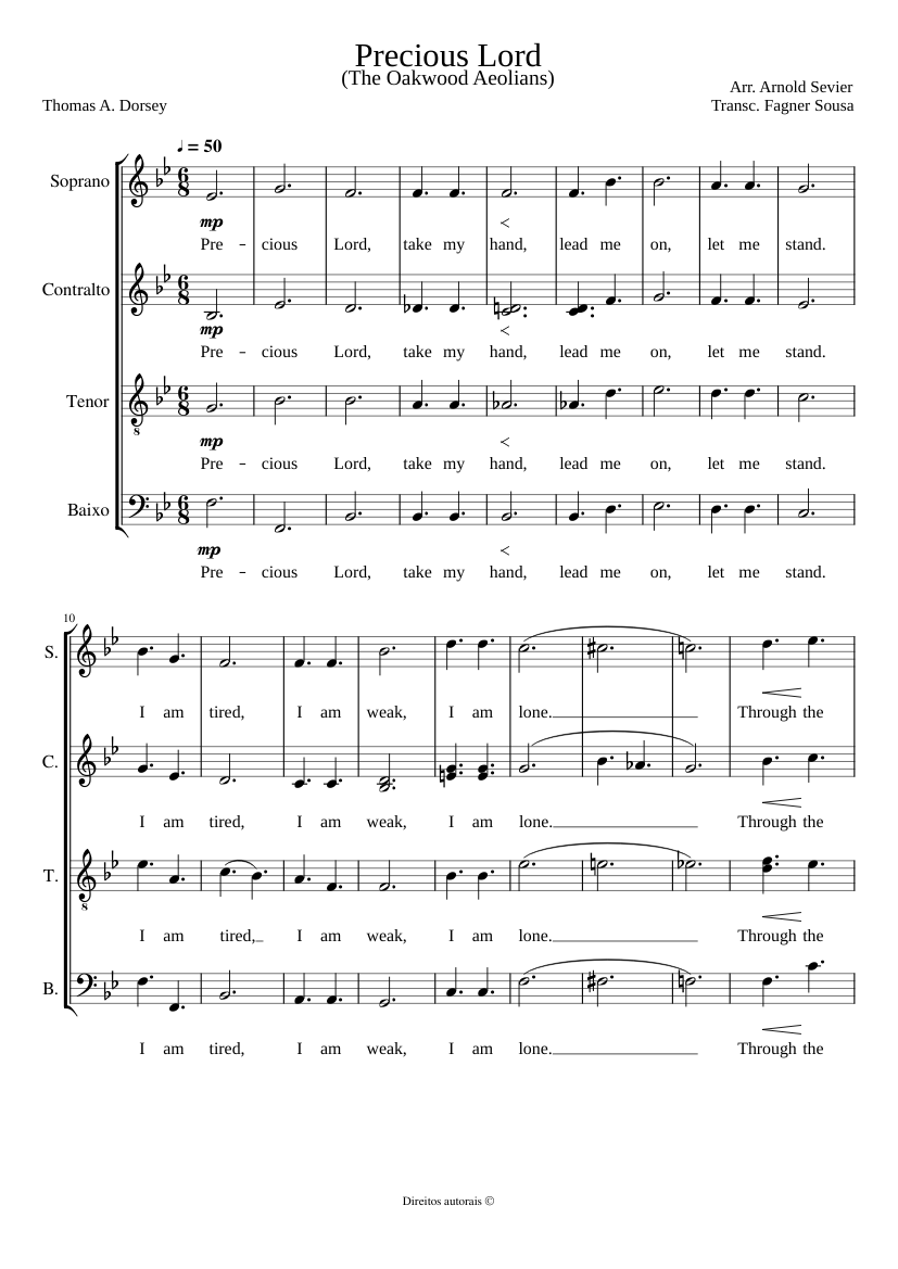 Precious Lord, Take My Hand - The Oakwood Aeolians Sheet Music for ...