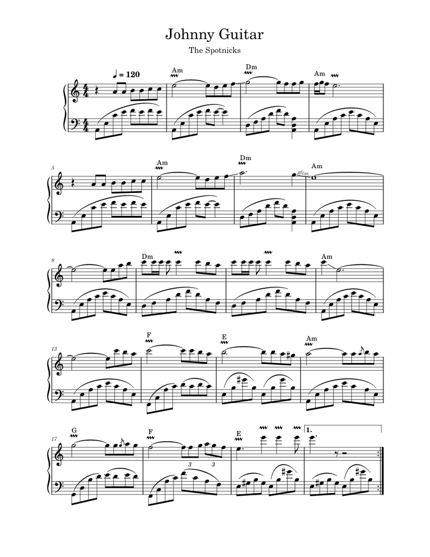 Johnny Guitar – The Shadows vers.2 Sheet music for Piano (Solo ...