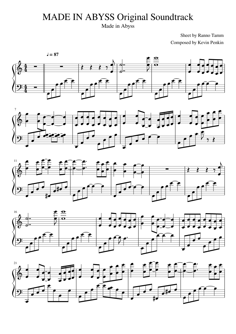 MADE IN ABYSS OST: Made in Abyss [Piano] Kevin Penkin (Sheet by Ranno ...