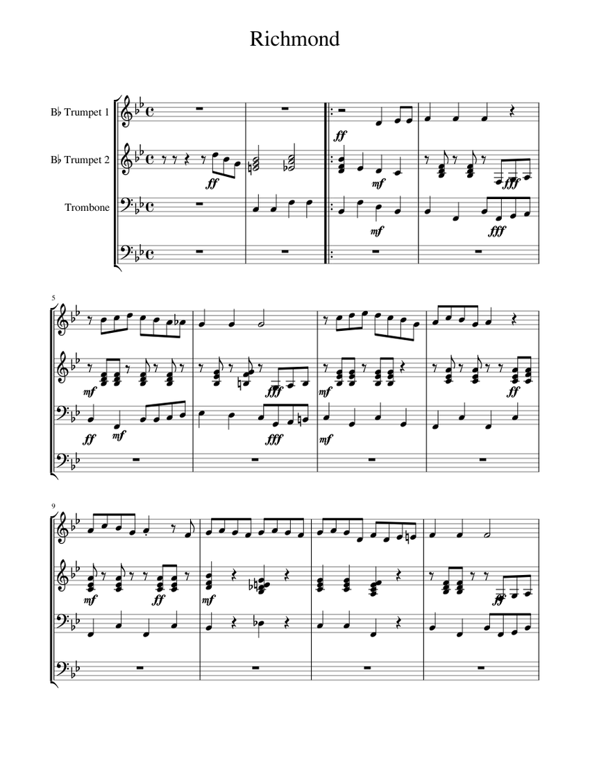 Richmond Theme Song Sheet music for Trombone, Tuba, Trumpet in b-flat ...