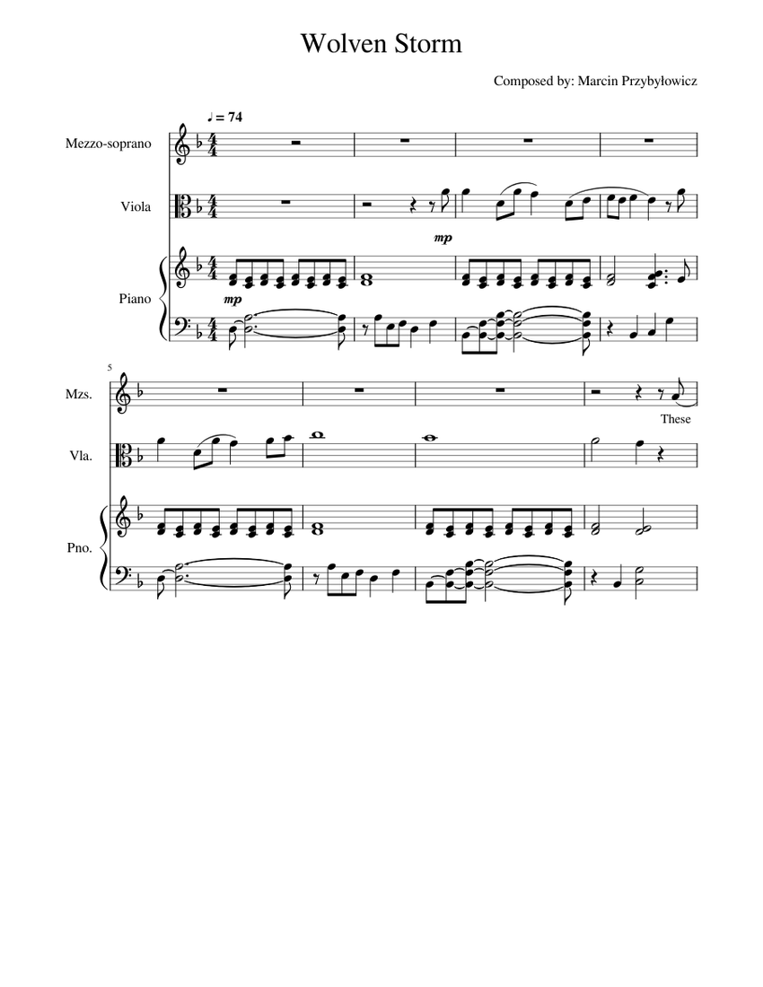 Wolven Storm Sheet music for Piano, Mezzo soprano, Viola (Mixed Trio ...