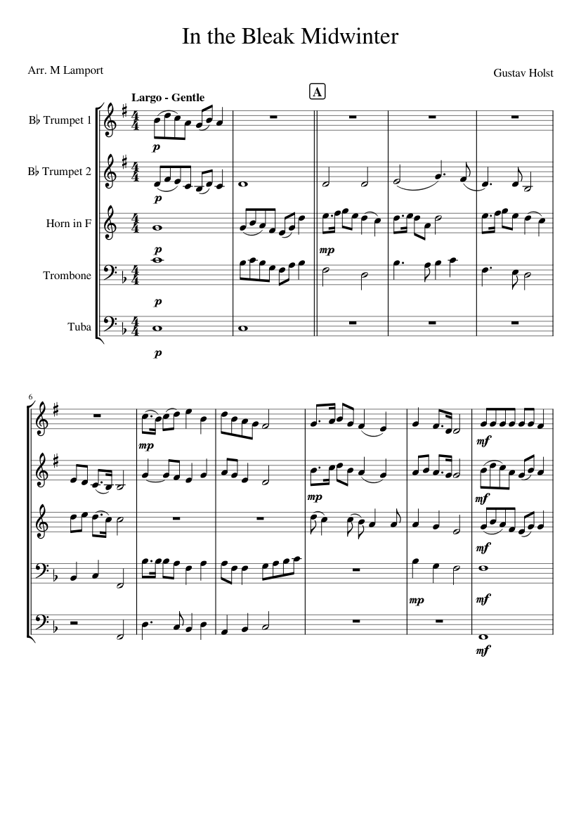 In the Bleak Midwinter for Brass Quintet (by Gustav Holst, arranged by ...