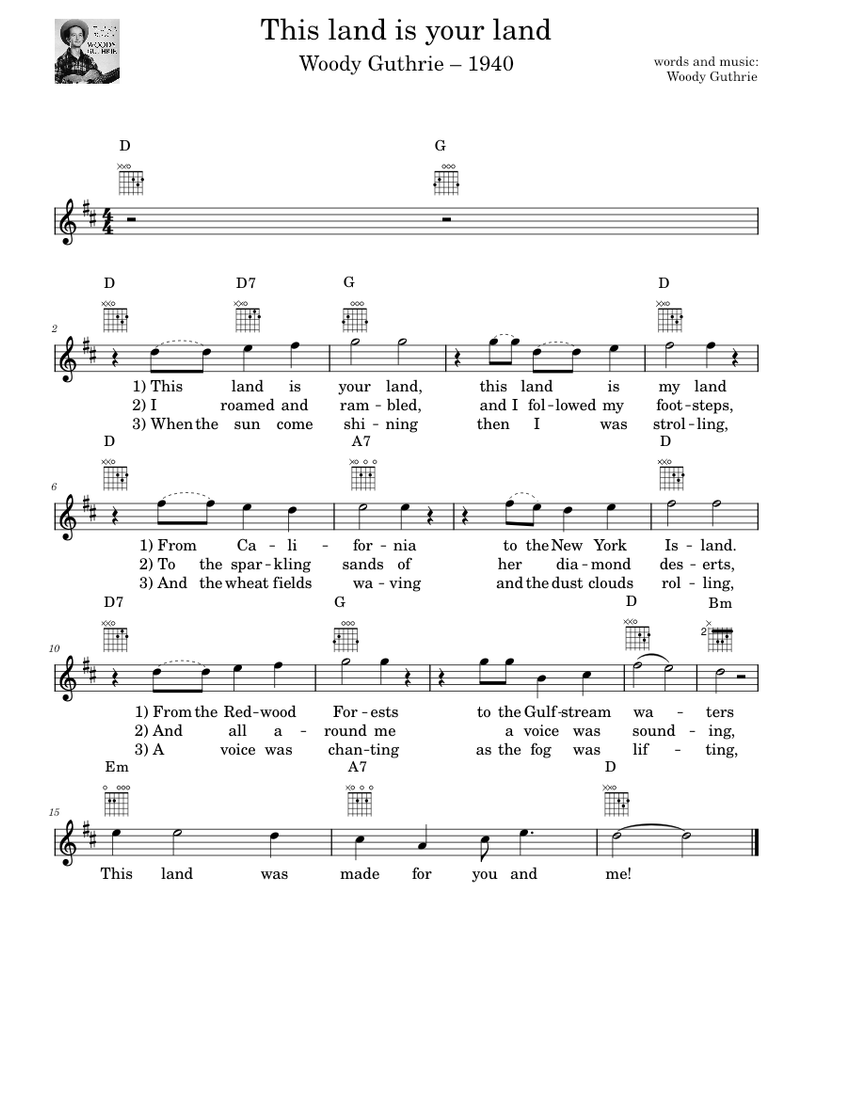 This land is your land – Woody Guthrie Sheet music for Vocals, Guitar ...