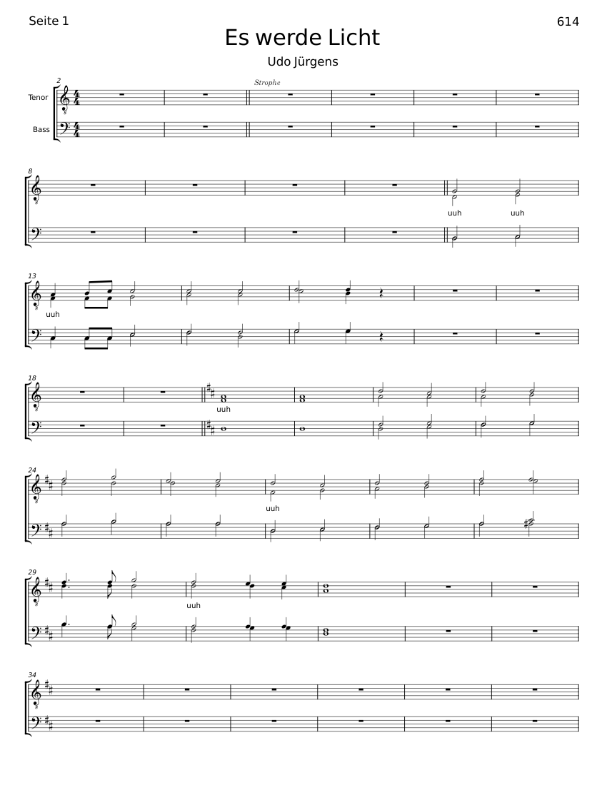 Es werde Licht - Udo Jürgens Sheet music for Bass guitar, Synthesizer (Mixed Duet) | Musescore.com