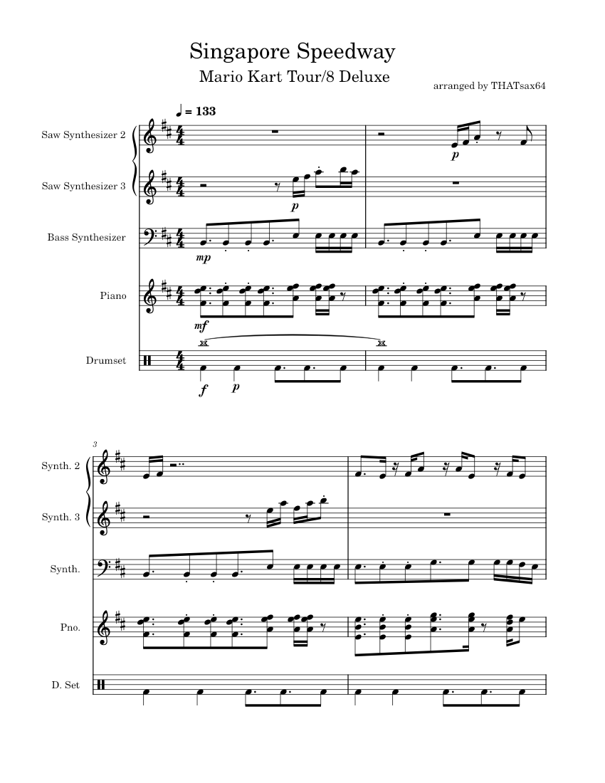Singapore Speedway - Mario Kart Tour/8 Deluxe Sheet Music for Piano ...