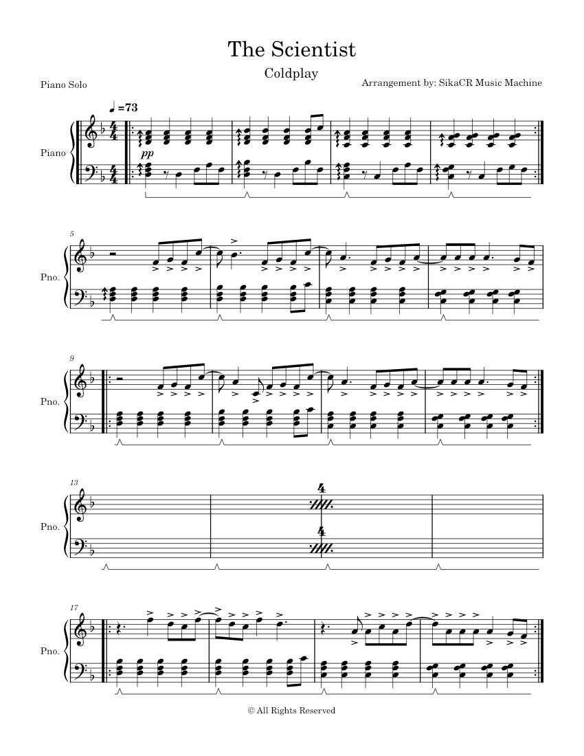 The Scientist – Coldplay Sheet Music for Piano (Solo) | MuseScore.com