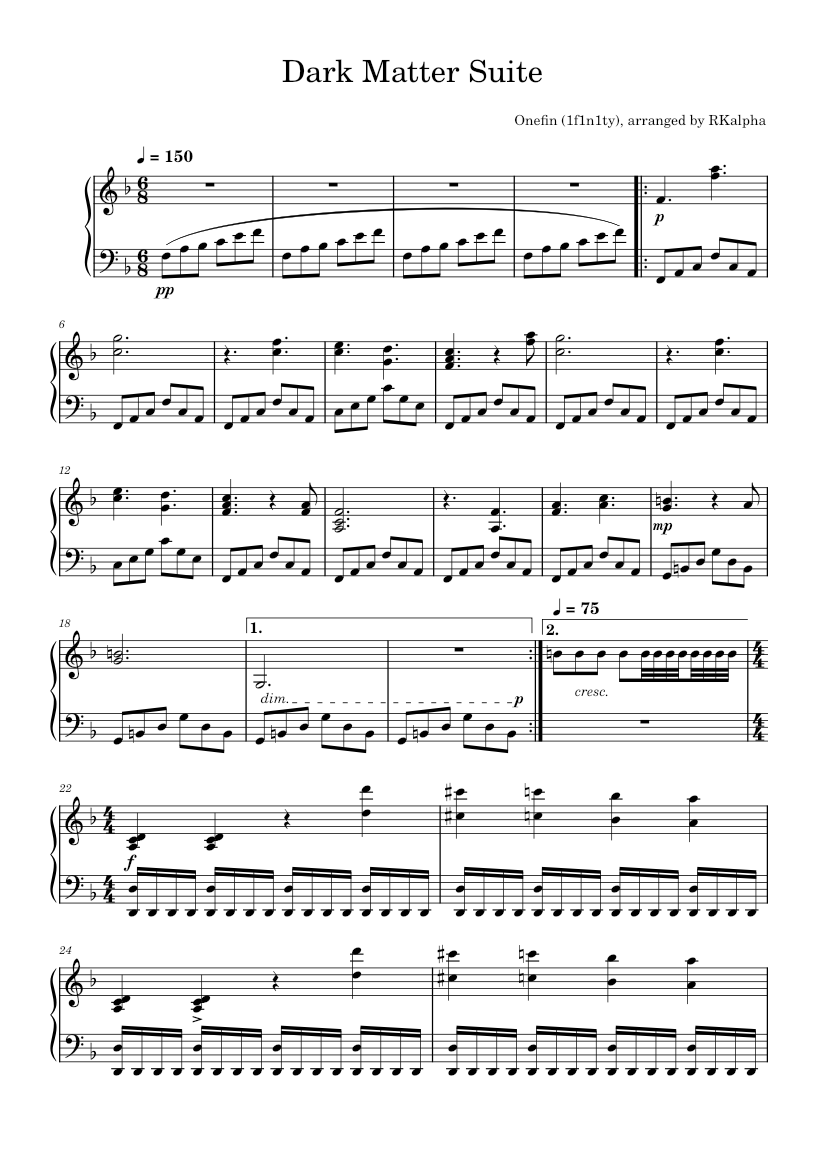 Dark Matter Suite Remix – 1nf1n1ty Sheet Music for Piano (Solo ...