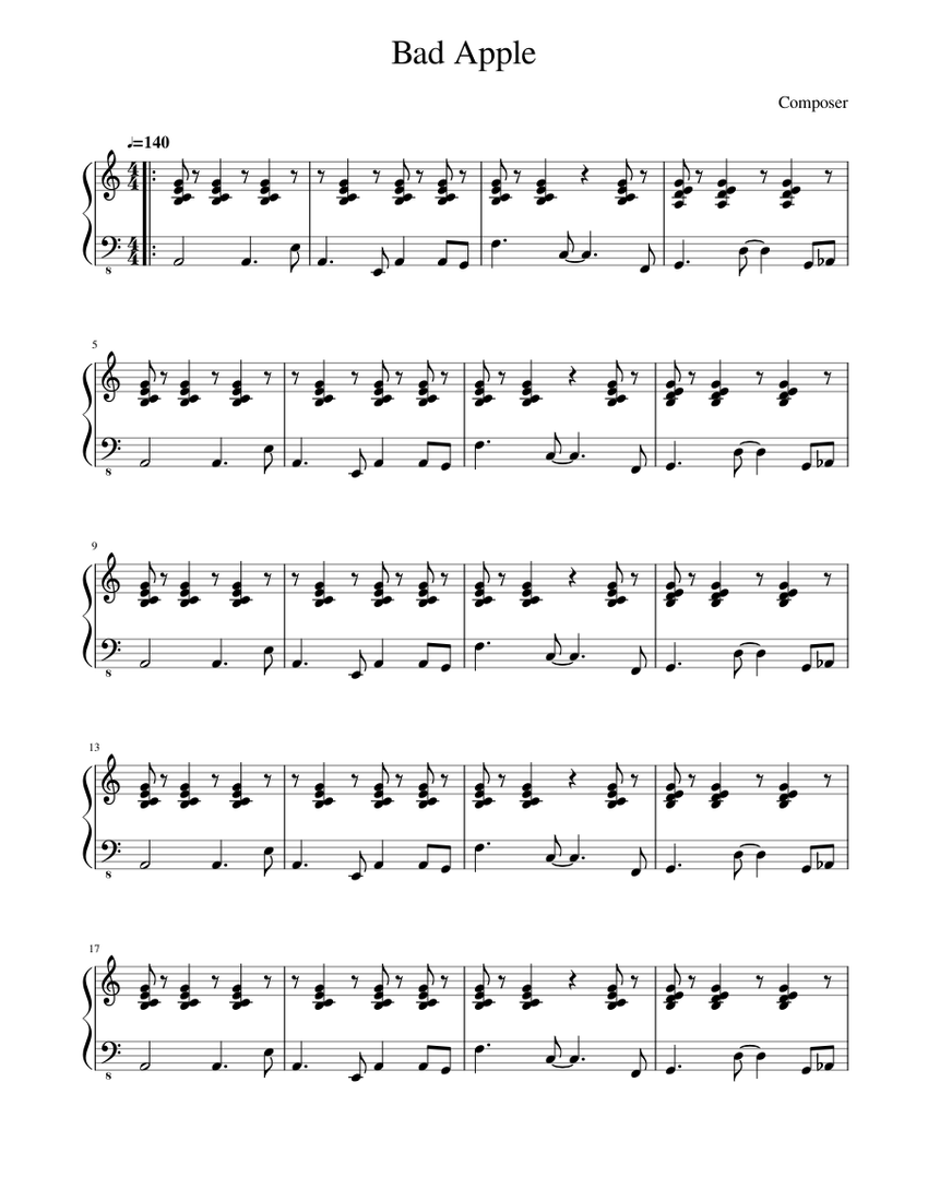 Bad Apple(Piano) Sheet music for Piano (Solo) Easy | Musescore.com