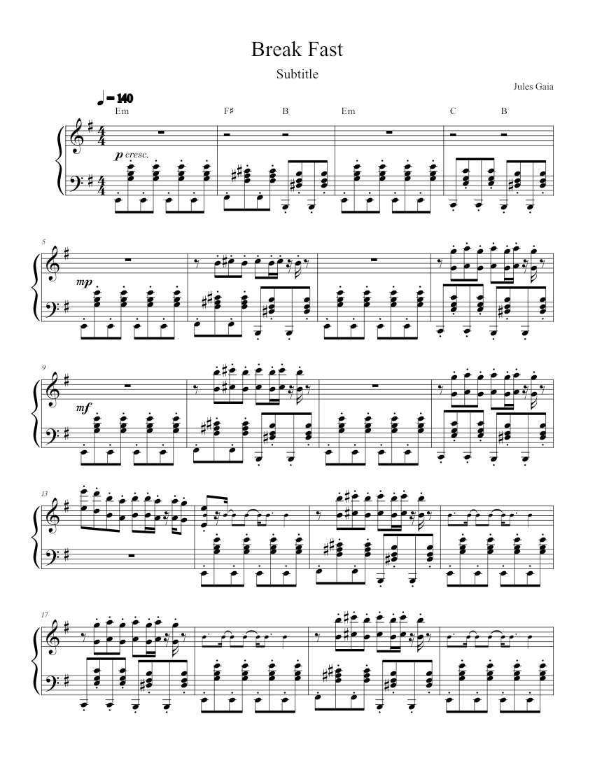 Break Fast – Jules Gaia Sheet Music with Chords for Piano (Solo ...