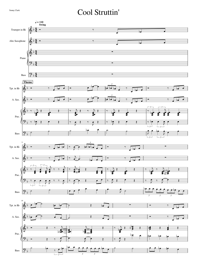 Sonny Clark - Cool Struttin' Sheet Music for Piano, Saxophone alto ...