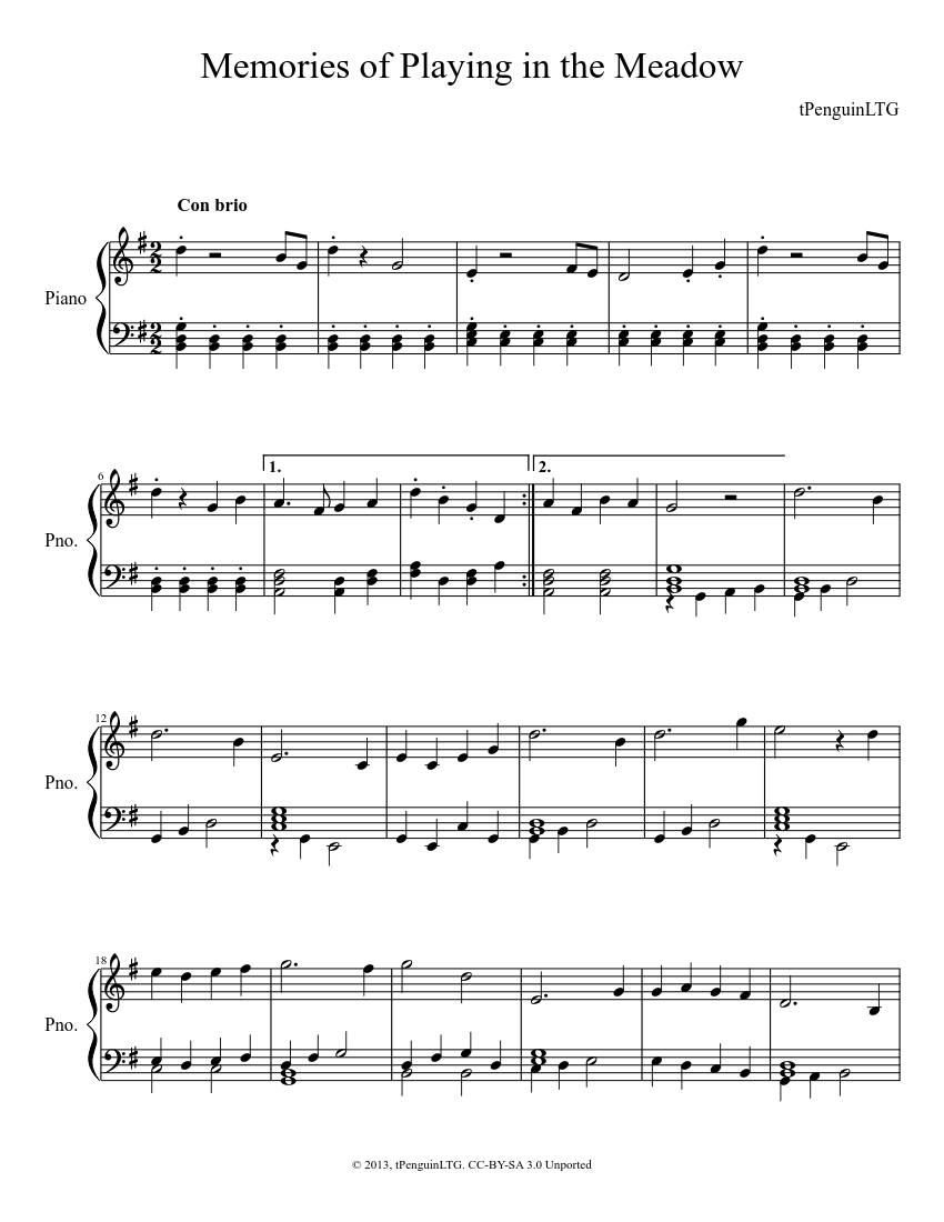 Memories of Playing in the Meadow Sheet music for Piano (Solo ...