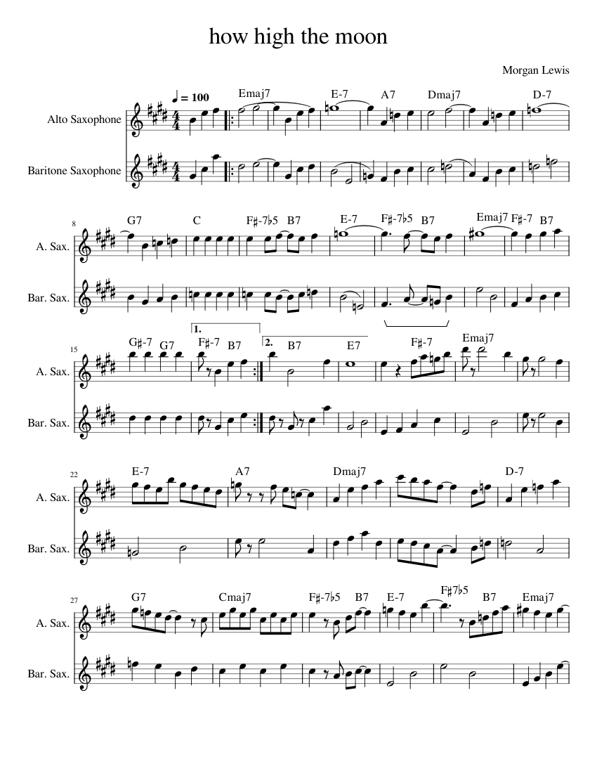 How high the moon – Lewis Morgan how high the moon Sheet music for ...