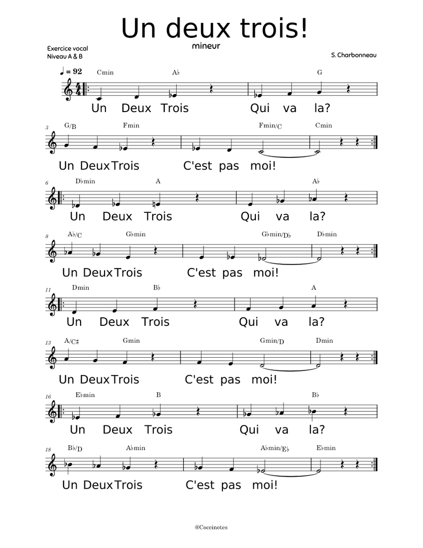 Un Deux Trois - Niveau A et B - mineur Sheet music for Piano (Solo ...