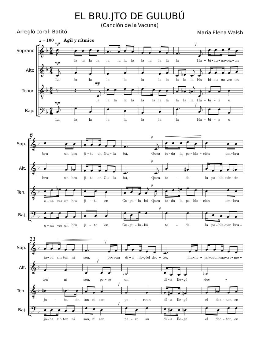 El brujito de gulubú - María Elena Walsh Sheet Music for Synthesizer ...