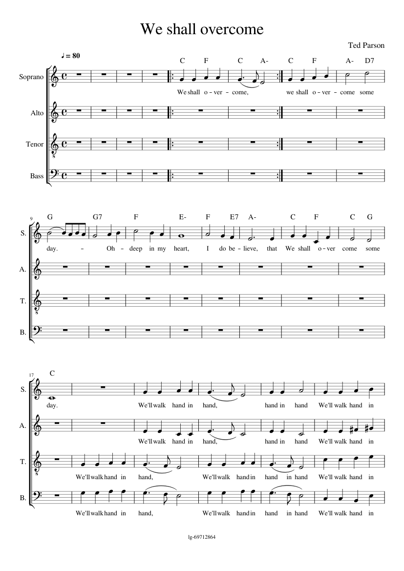 We shall overcome Sheet music for Soprano, Alto, Tenor, Bass voice ...