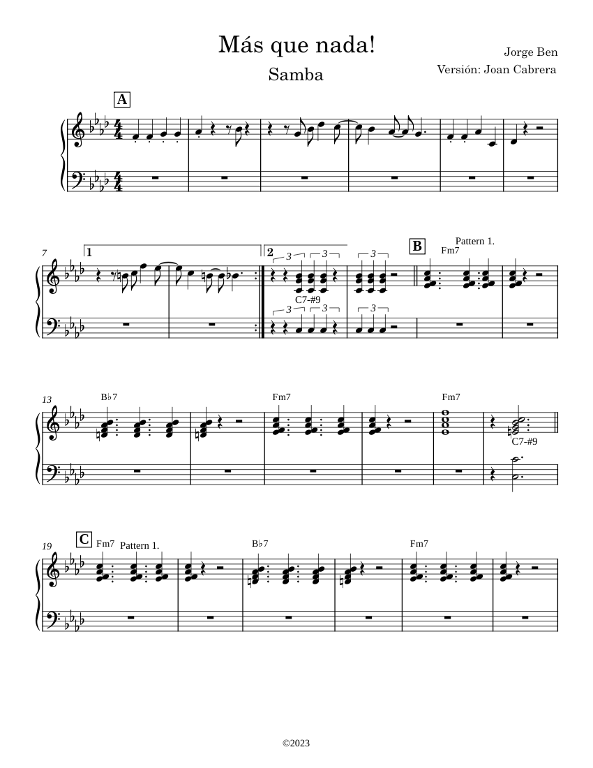 Mas que nada – Jorge Ben Jor2 Mas que nada - Piano Sheet music for ...