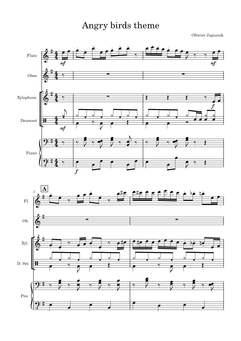 Angry Birds Theme – Ari Pulkkinen Sheet Music for Piano, Flute, Oboe ...