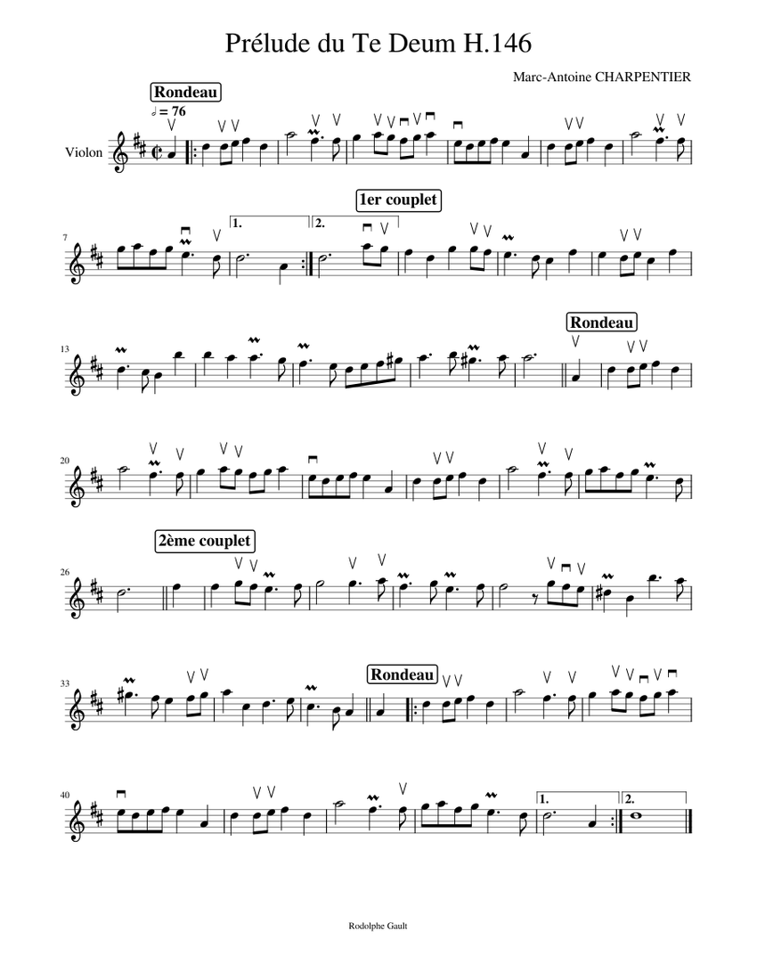 Prélude du Te Deum H.146 Marc-Antoine CHARPENTIER Sheet music for Violin (Solo) | Musescore.com
