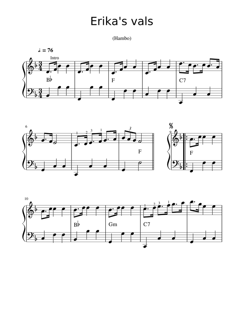 Erika s vals Sheet music for Piano (Solo) Easy | Musescore.com
