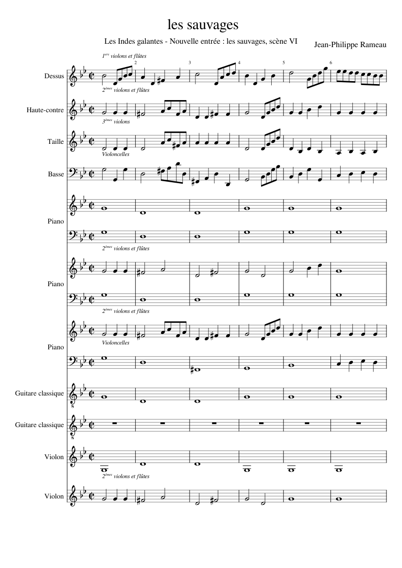Les sauvages les sauvages Sheet music for Piano, Violin, Viola, Cello ...