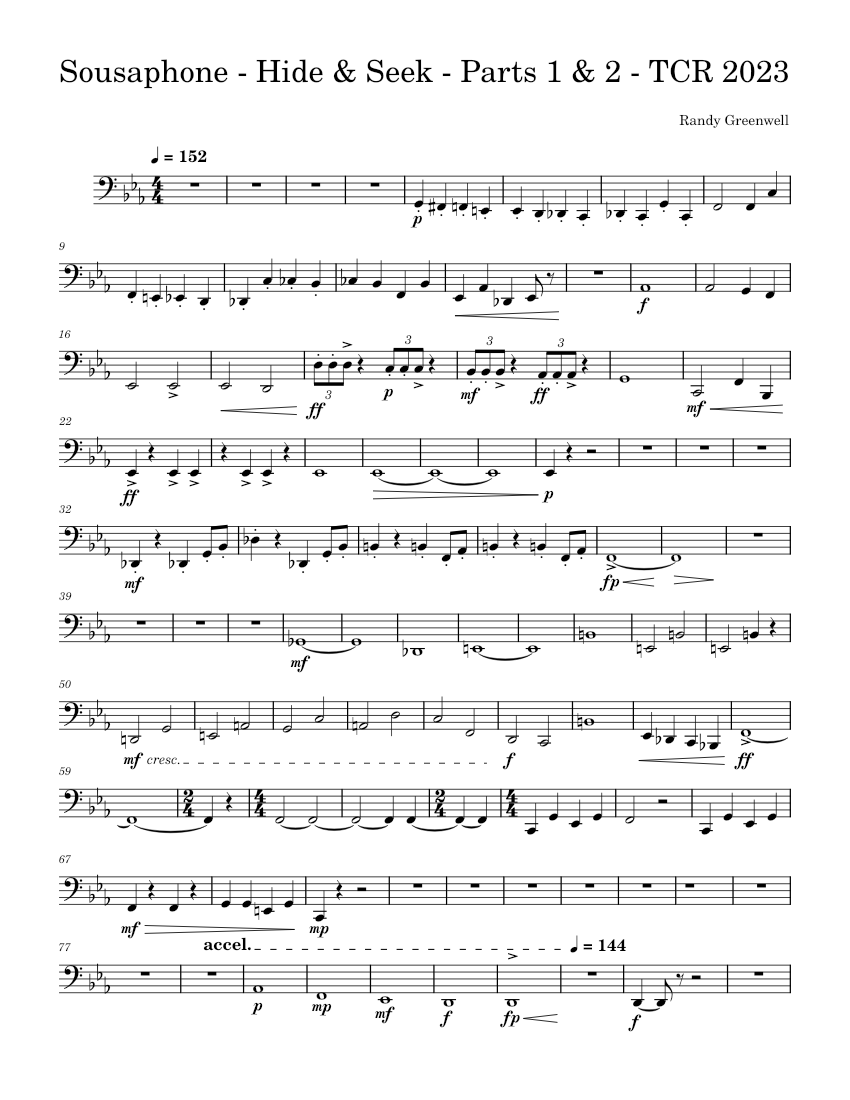 Sousaphone - Hide & Seek - Movements 1 and 2 TCR 2023 Sheet music for ...
