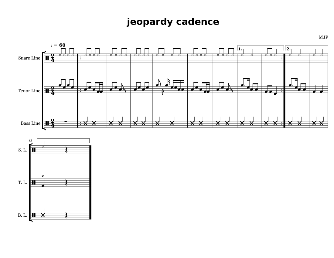 jeopardy cadence Sheet music for Snare drum, Tenor drum, Bass drum ...
