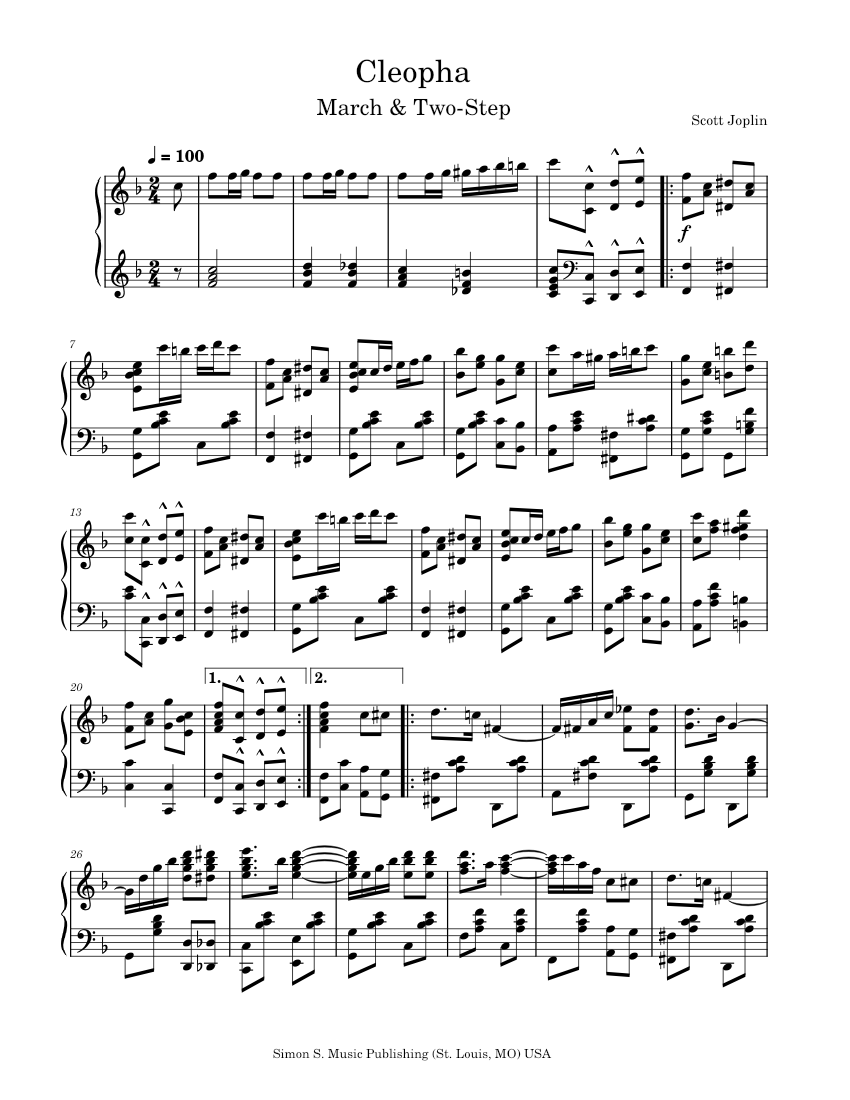 Cleopha by Scott Joplin (1902) Sheet music for Piano (Solo) | Musescore.com