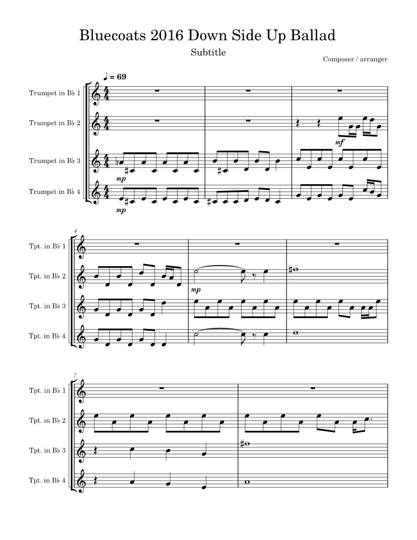 Bluecoats 2016 Down Side Up Ballad Sheet music for Trumpet other (Mixed ...