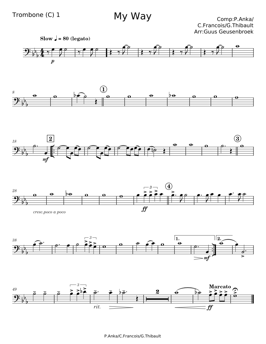 My Way - Frank Sinatra Sheet Music for Trombone (Solo) | MuseScore.com