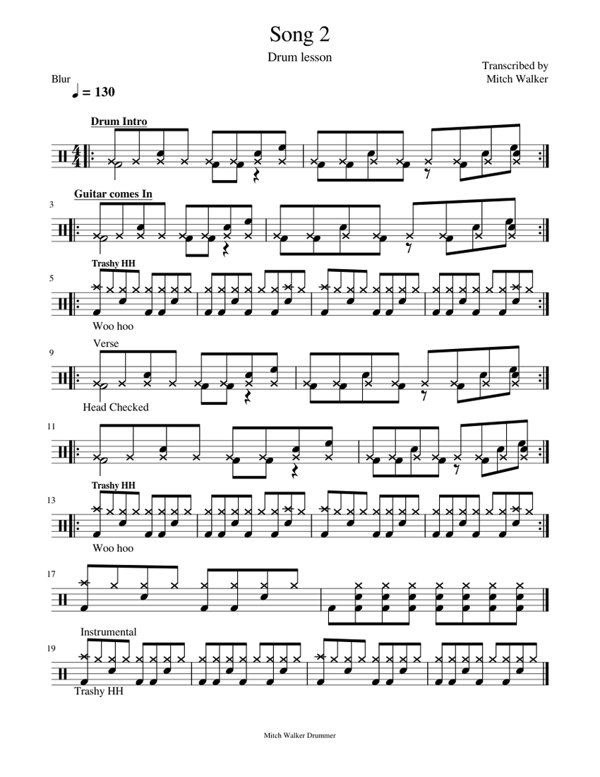 Song 2 – Blur Sheet music for Drum group (Solo) | Musescore.com