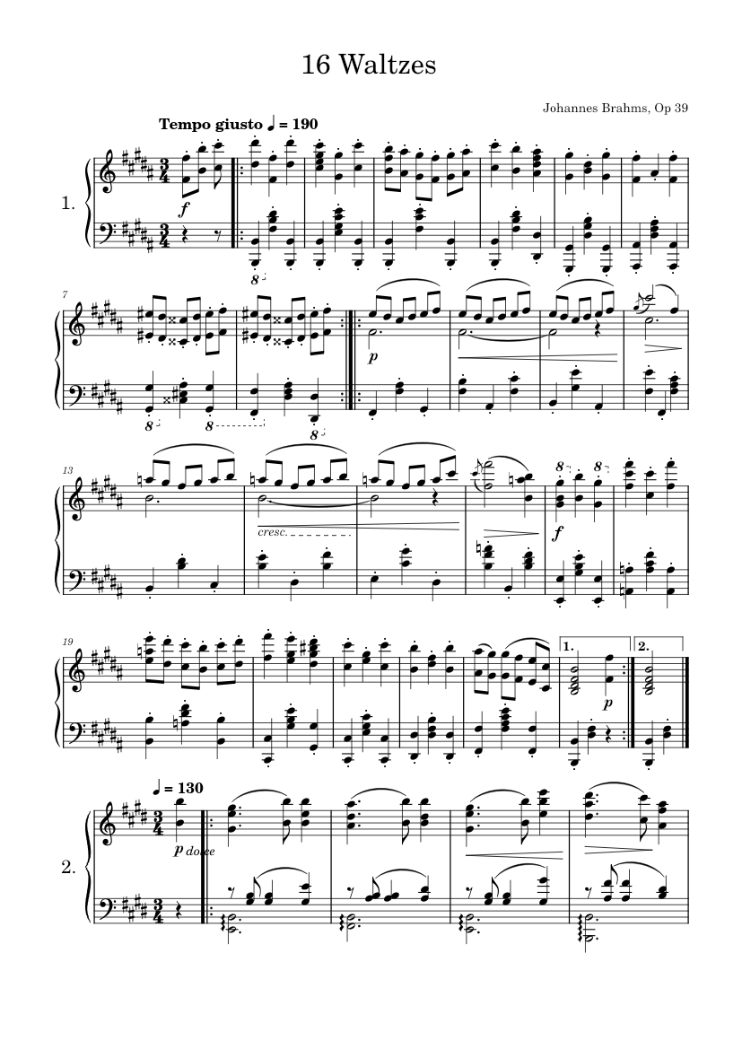 Johannes Brahms - 16 Waltzes, Op. 39 (COMPLETE) Sheet music for Piano ...