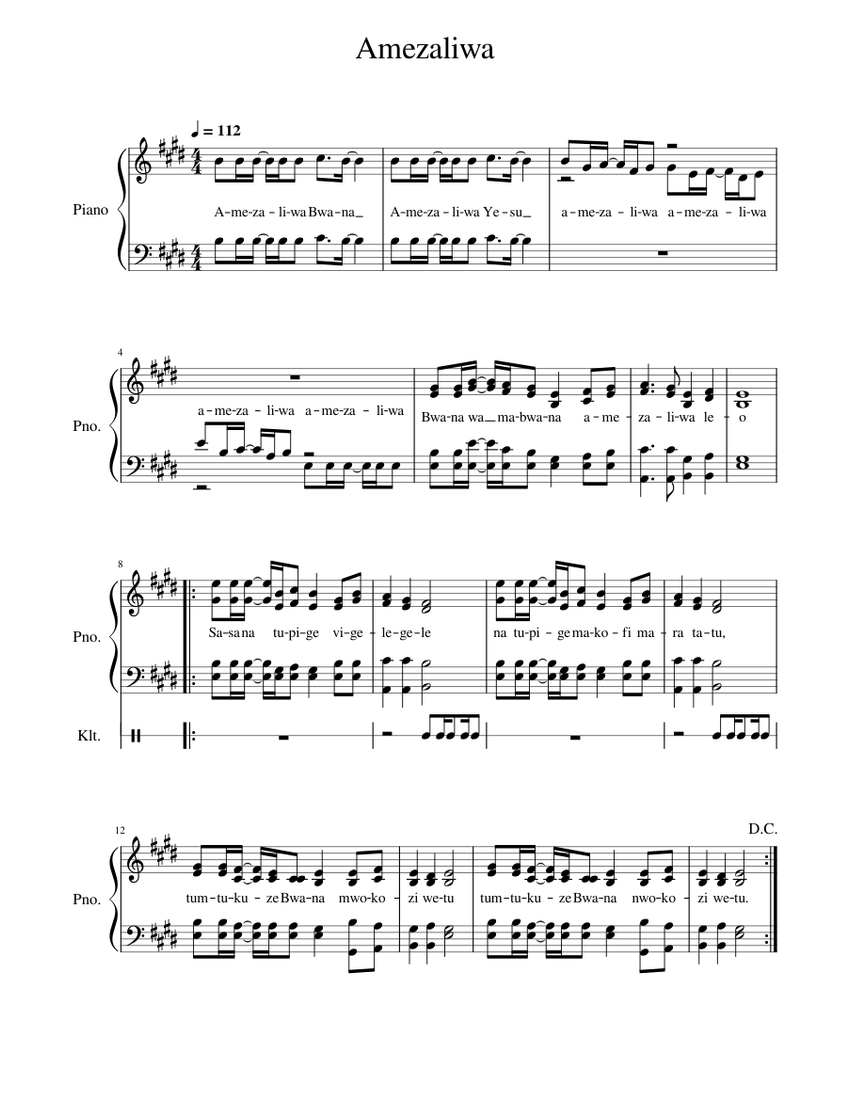 Amezaliwa Tanzania Folk Song Sheet Music For Piano Hand Clap SATB amezaliwa-tanzania-folk-song-sheet-music-for-piano-hand-clap-satb