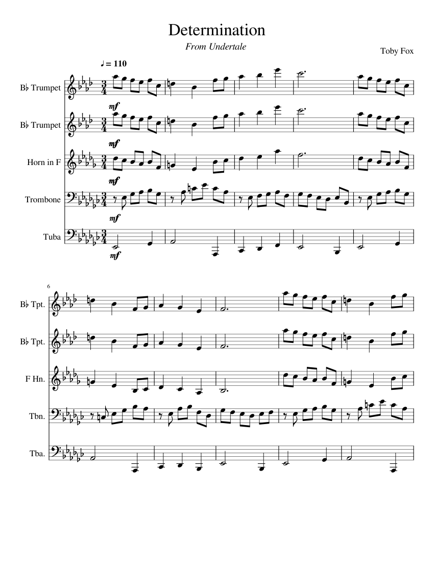 Determination - Undertale Sheet music for Trombone, Tuba, Trumpet in b ...