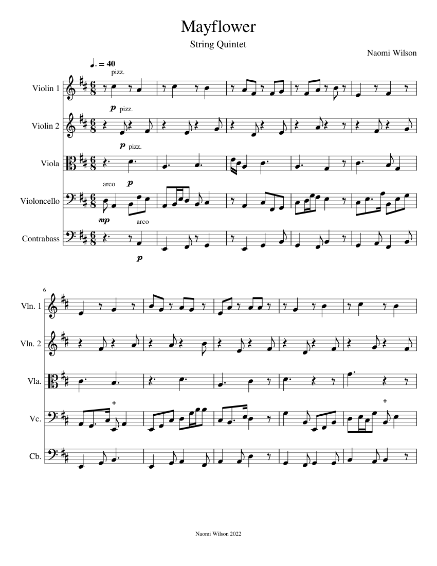 Mayflower Sheet music for Contrabass, Violin, Viola, Cello (String ...