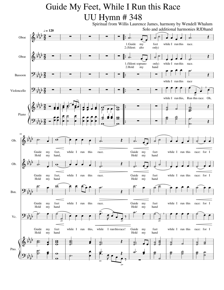 Guide My Feet, While I Run this Race. SATB & solo. UU hymn #348 Sheet ...