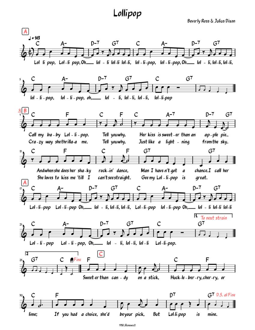 Lollipop (Lead sheet with lyrics ) Sheet music for Piano (Solo) Easy ...