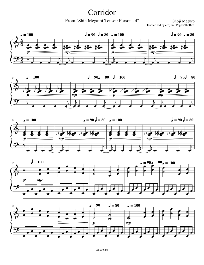 Corridor – Shoji Meguro (From Persona 4) Sheet music for Piano (Solo ...